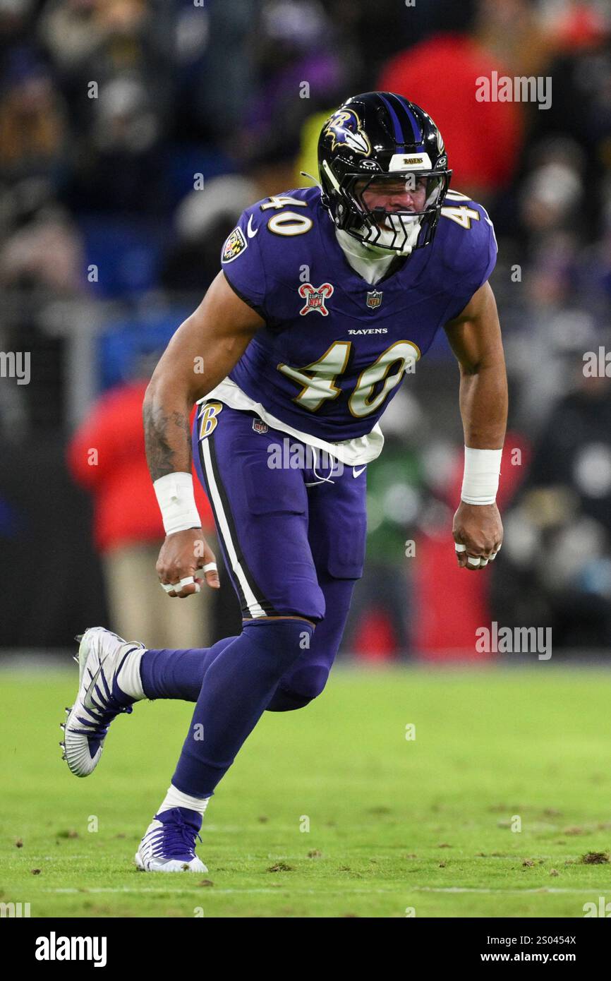 Baltimore Ravens linebacker Malik Harrison (40) in action during the ...