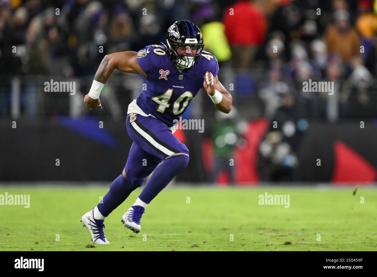 Baltimore Ravens linebacker Malik Harrison (40) in action during the ...
