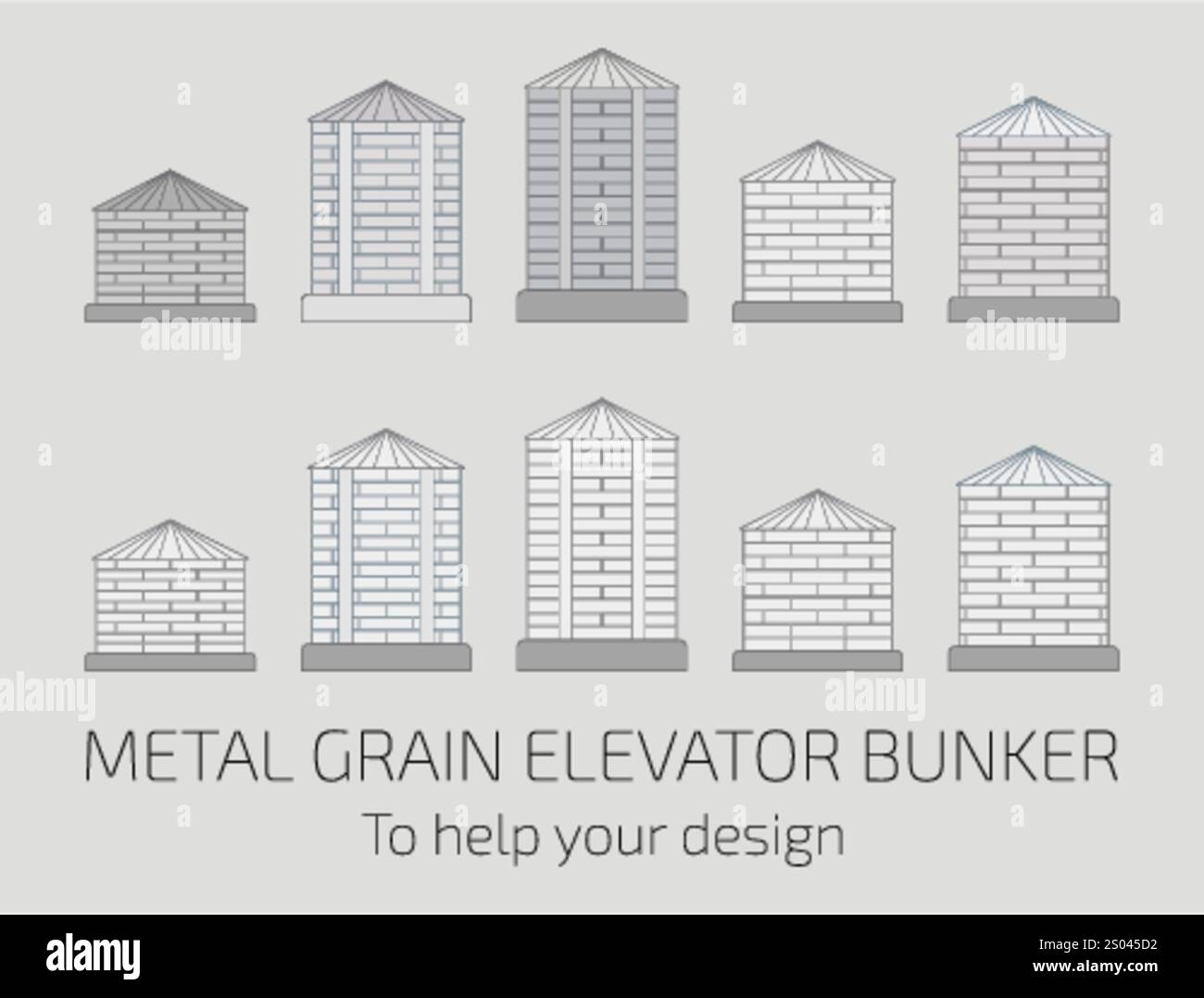 Vector illustration. Set of metal grain elevator hopper. Help for the ...