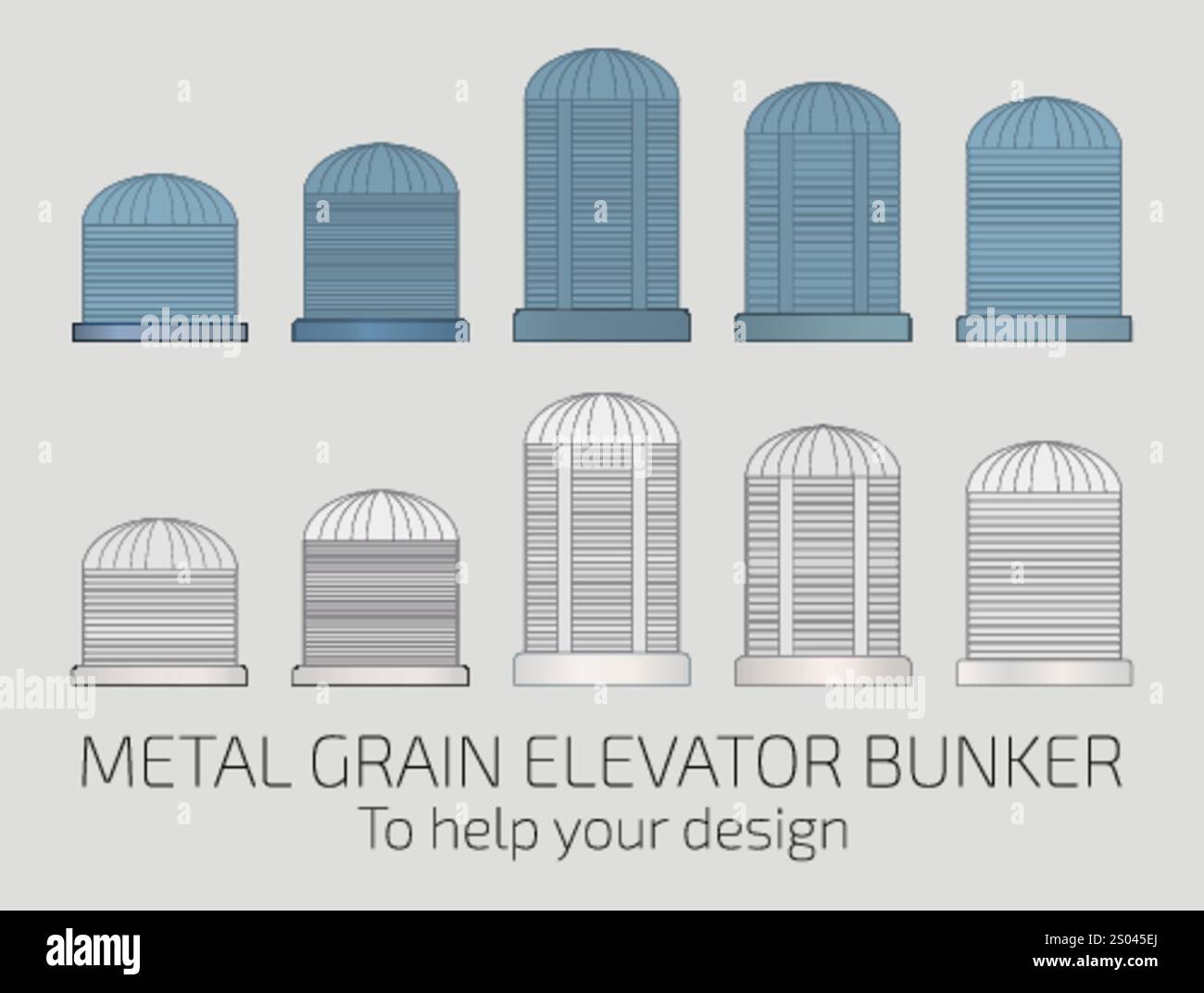 Vector illustration. Set of metal grain elevator hopper. Help for the ...