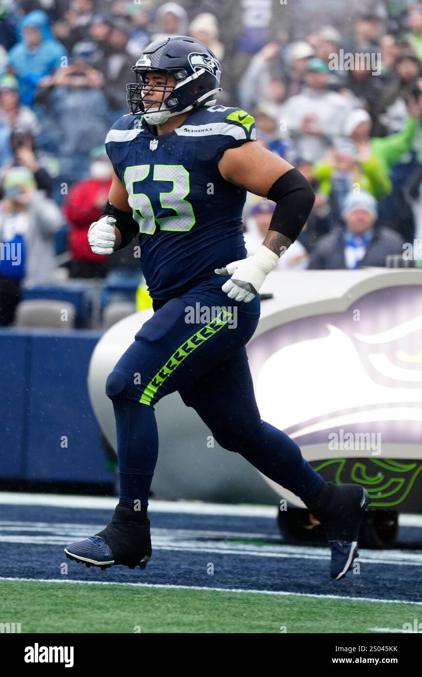 Seattle Seahawks offensive tackle Sataoa Laumea (63) runs onto the ...
