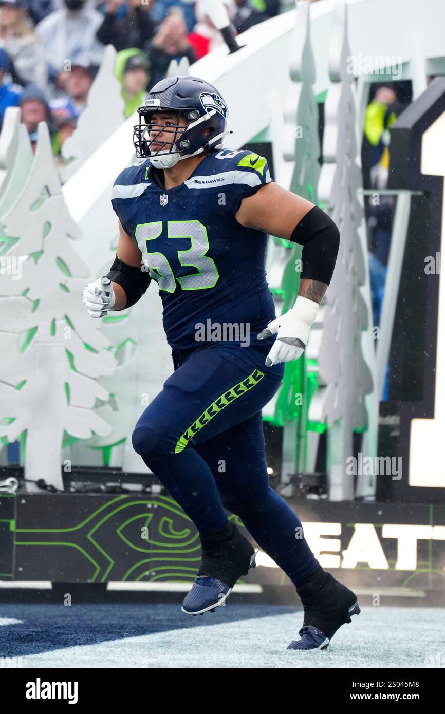 Seattle Seahawks offensive tackle Sataoa Laumea (63) runs onto the ...
