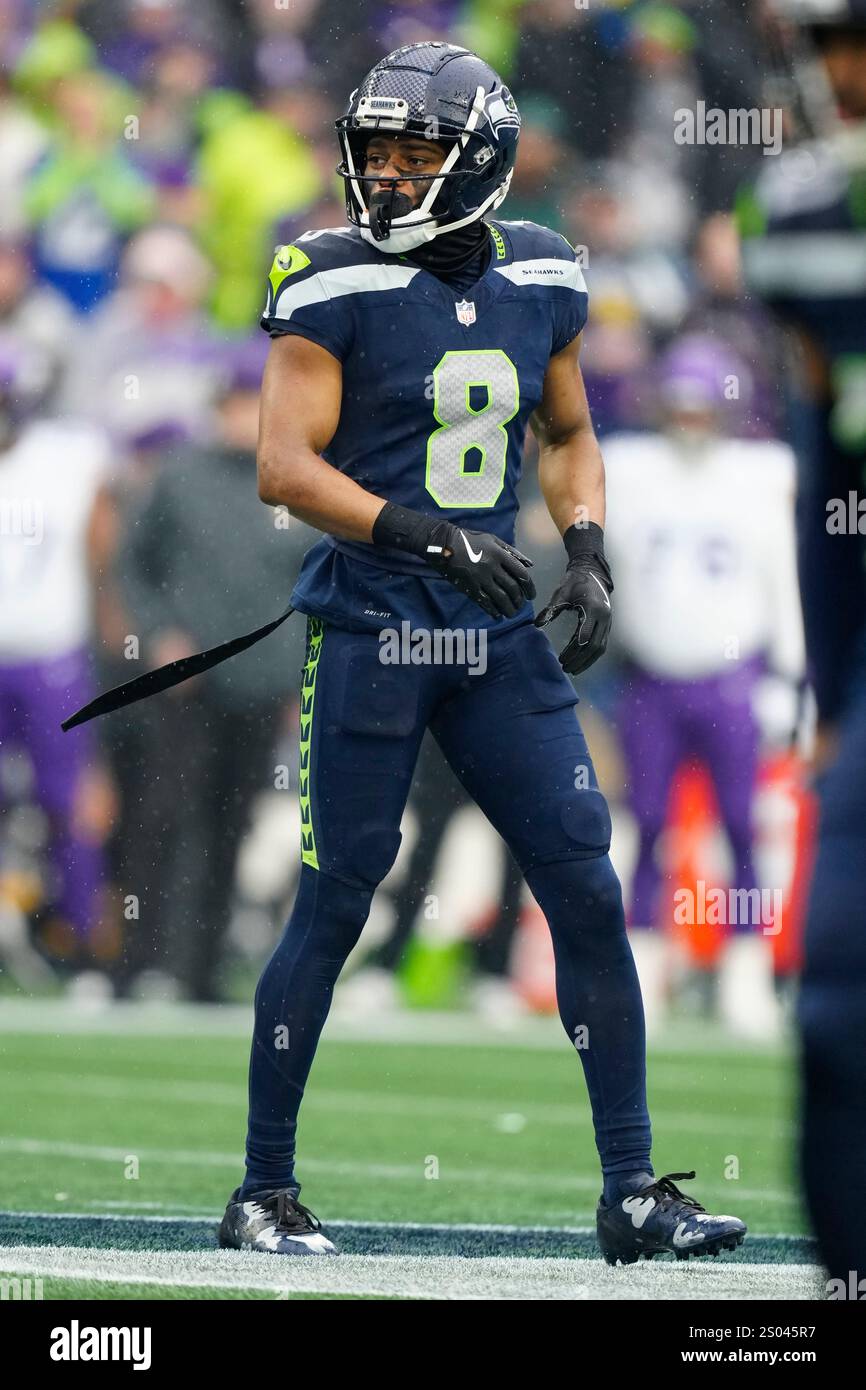 Seattle Seahawks cornerback Coby Bryant (8) looks on during an NFL ...