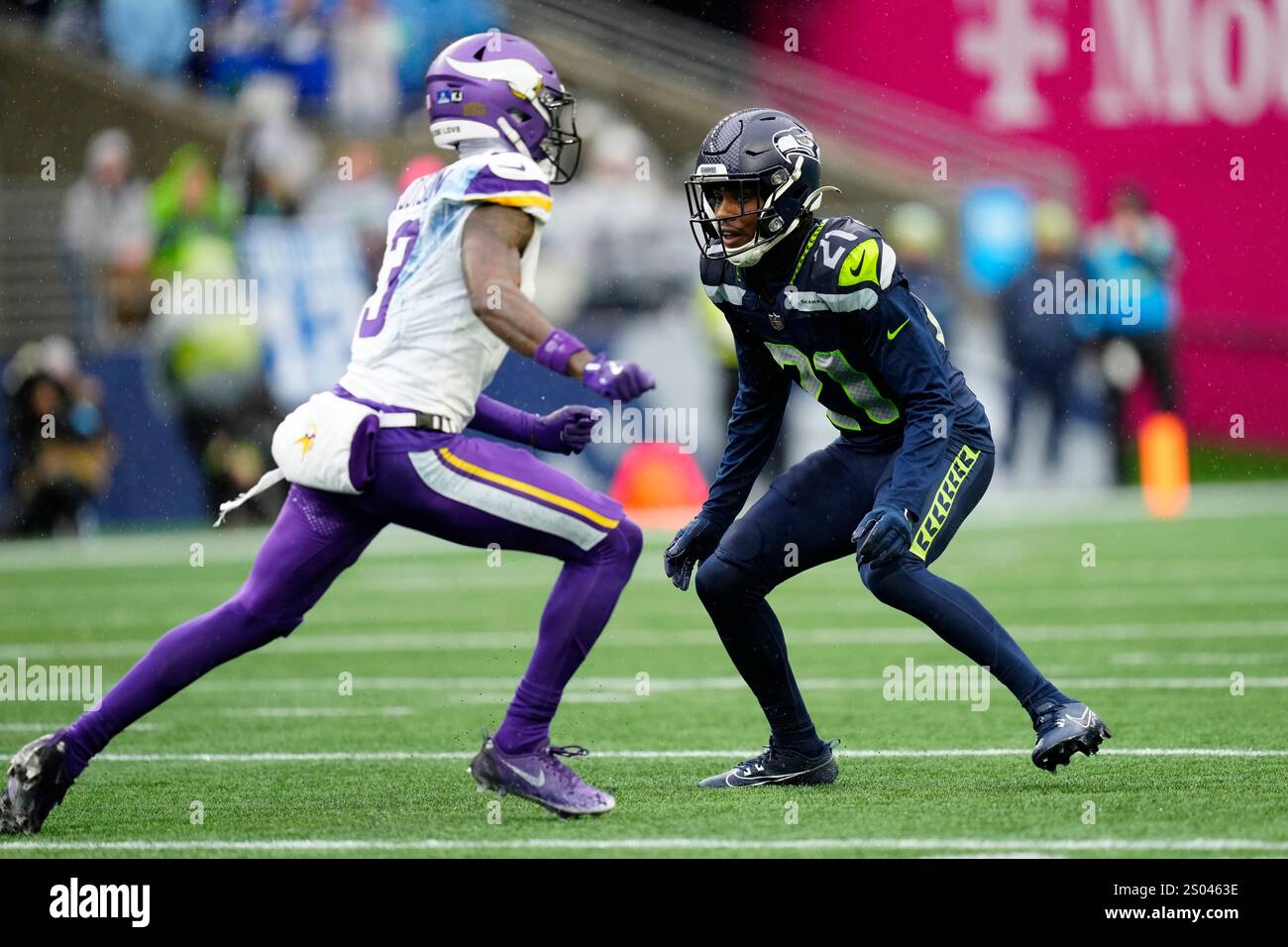 Seattle Seahawks cornerback Devon Witherspoon (21) and Minnesota ...