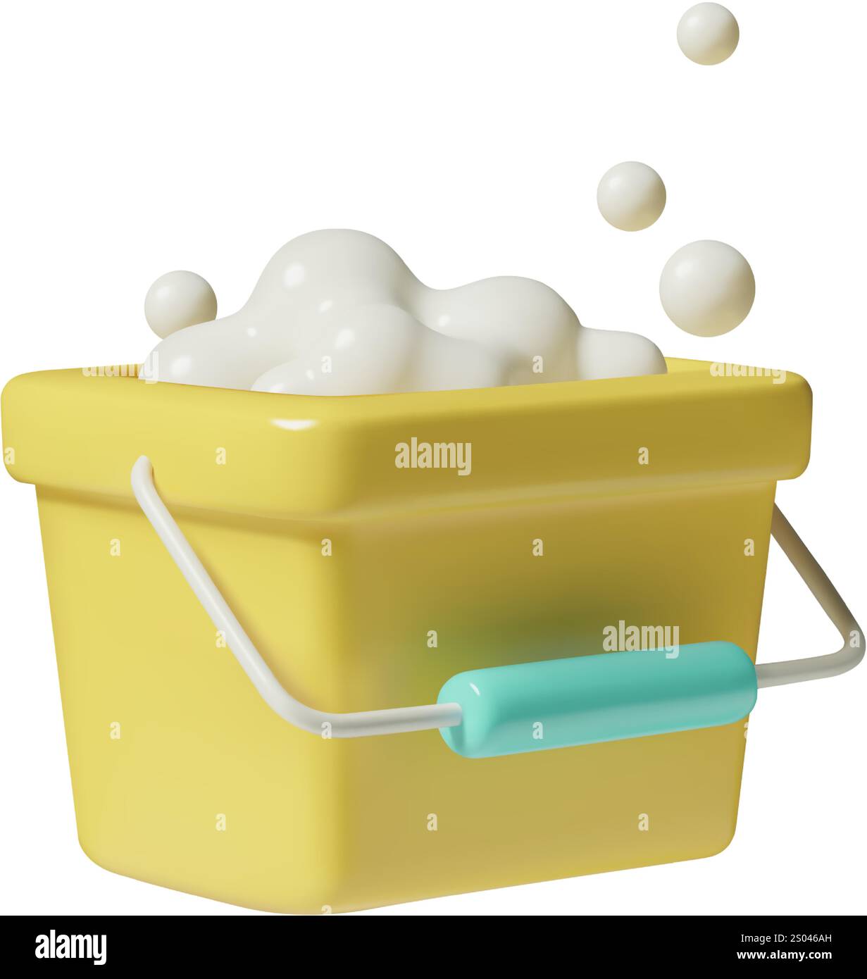 Yellow bucket 3d icon with suds and bubbles realistic vector house ...