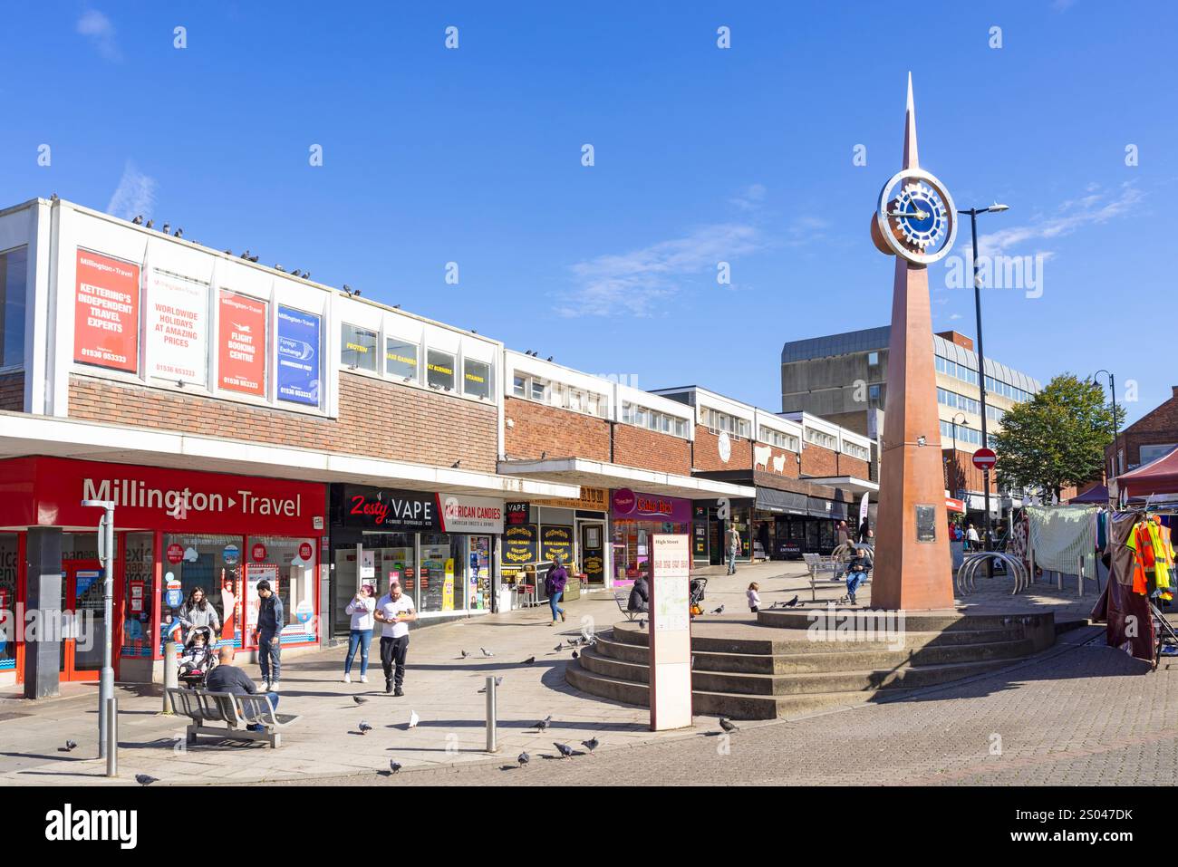 Kettering town centre high street and The Clock tower on Gold street ...