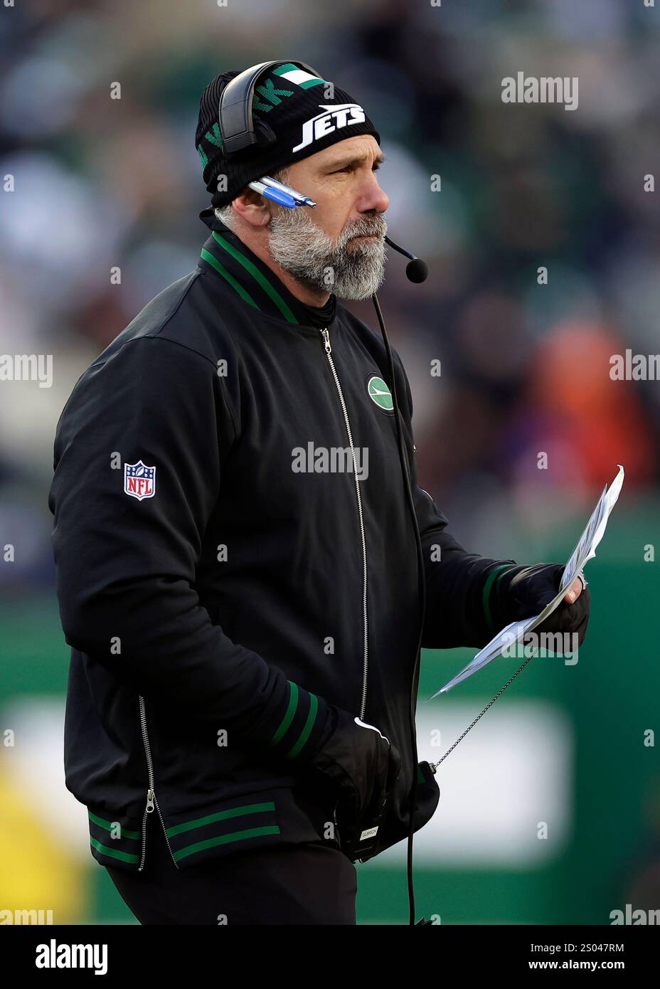 New York Jets head coach Jeff Ulbrich reacts during an NFL football ...
