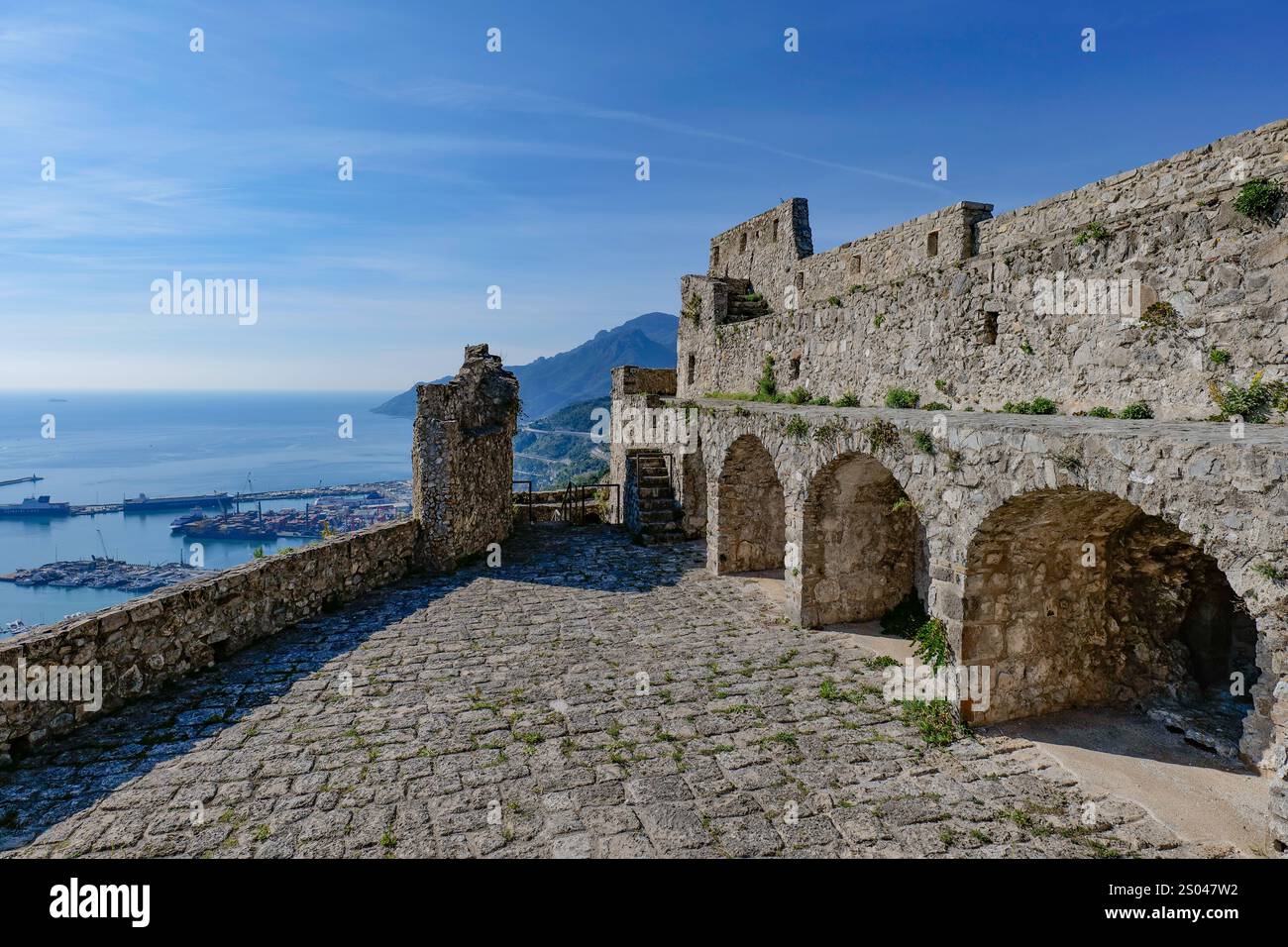 View of Salerno city from the ruins of a castle, Italy Stock Photo - Alamy