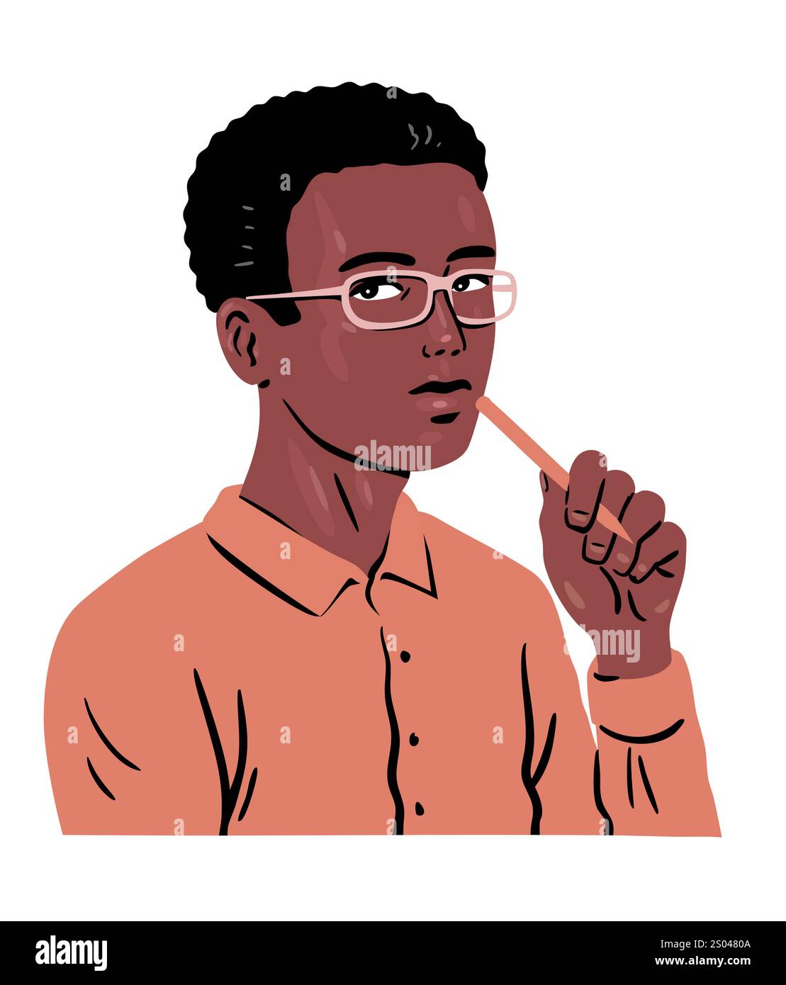 Young male student. The guy thinks about the information and idea ...