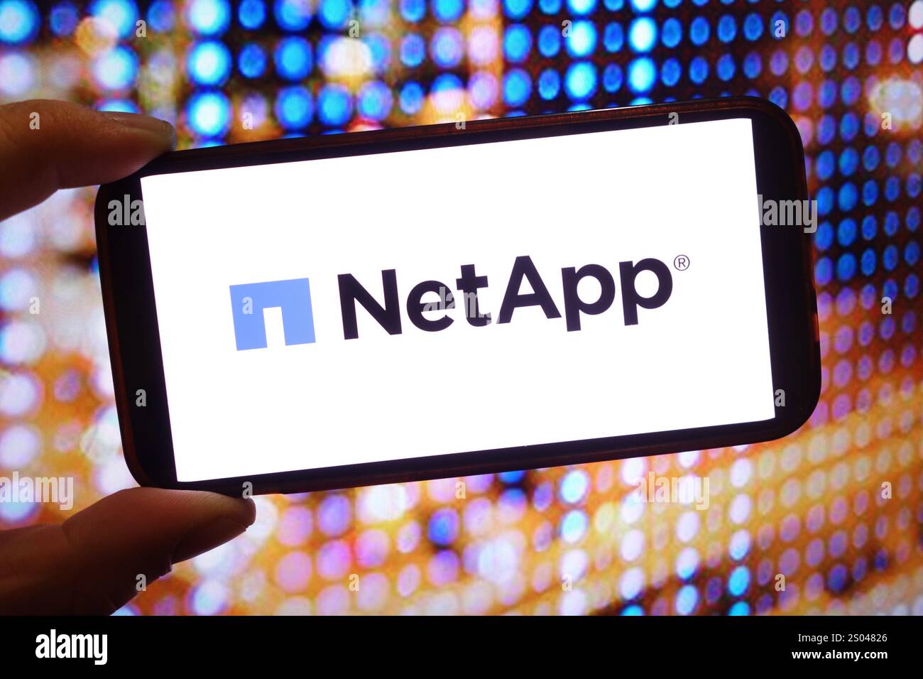 In this photo illustration, the NetApp company logo is seen displayed ...