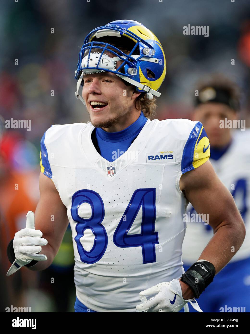 Los Angeles Rams tight end Hunter Long (84)reacts after an NFL football ...