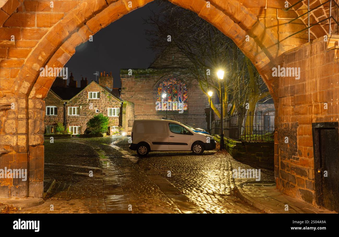 The entrance to Abbey Square, Chester, on a rainy December afternoon ...