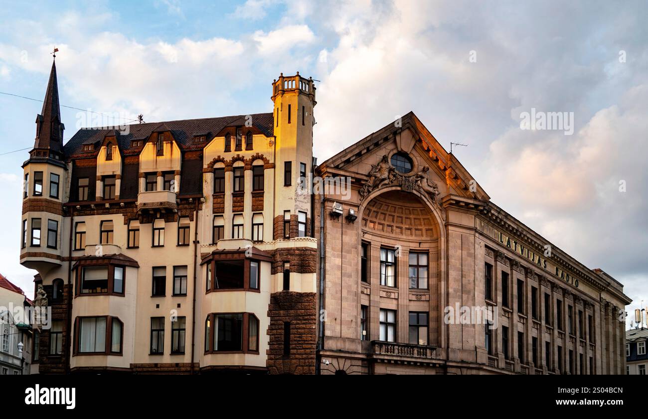 A striking architectural contrast between two buildings; one features ...