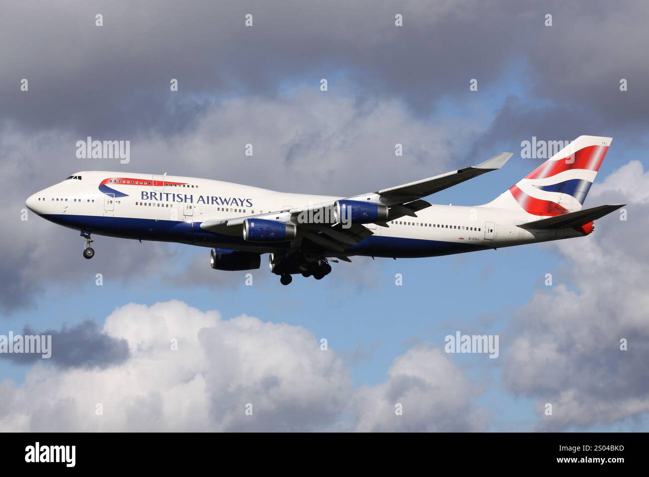 Passenger Airplane British Airways Boeing 747-400 G-CIVJ approaching ...