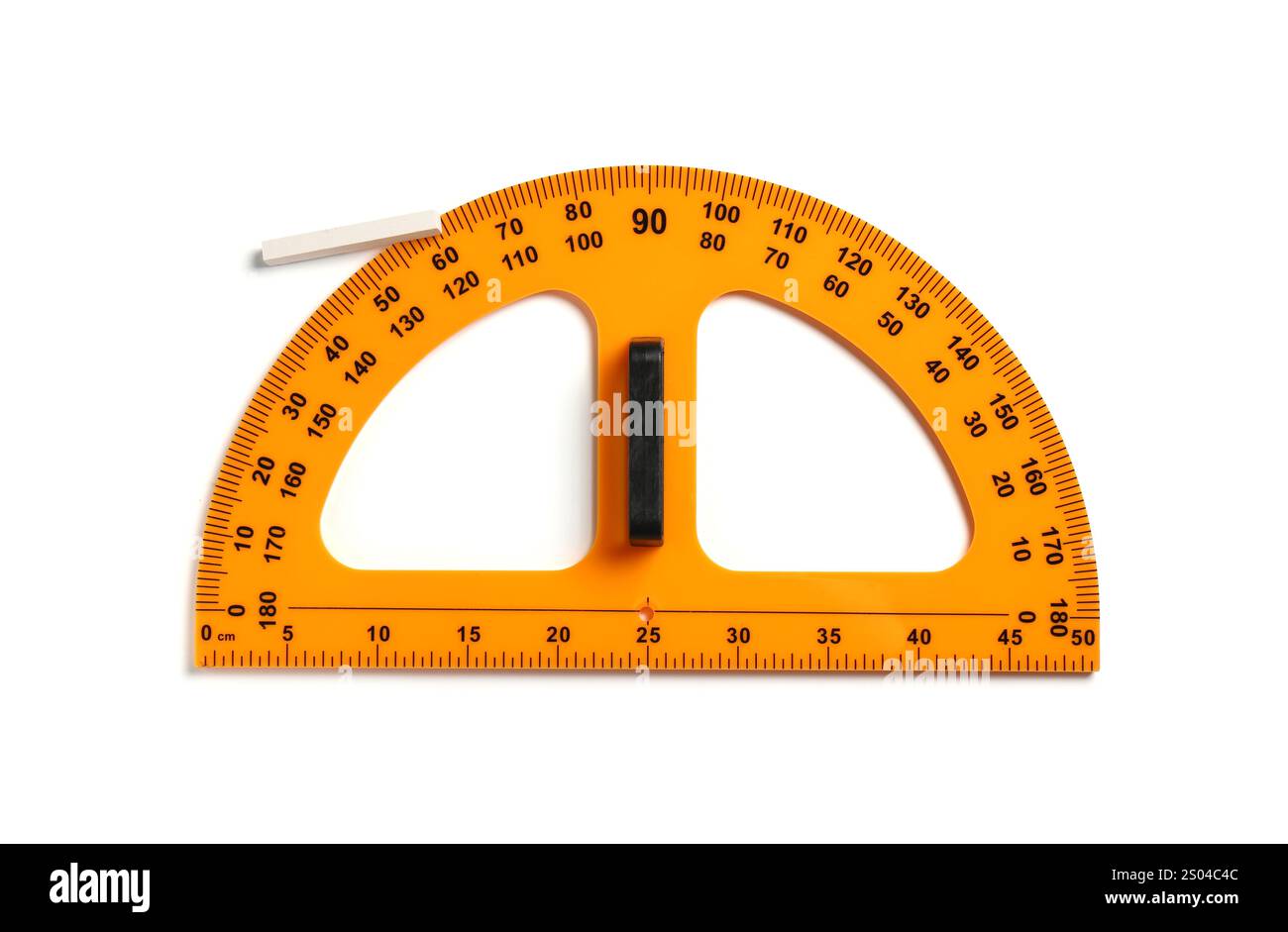 Protractor ruler and chalk isolated on white, top view Stock Photo - Alamy