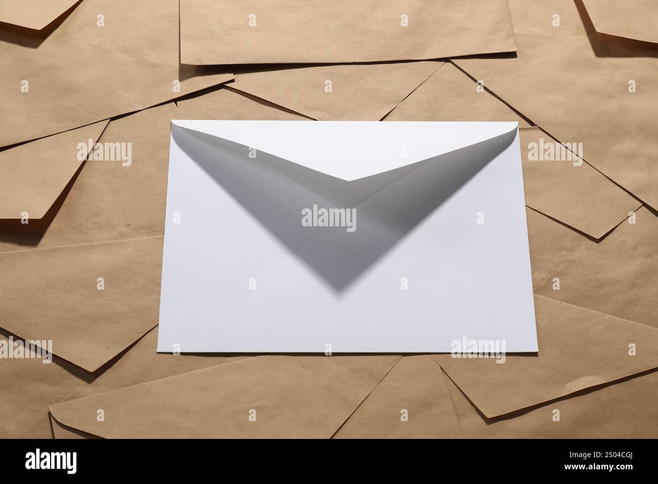 Paper envelopes as background, above view. Mockup for design Stock ...