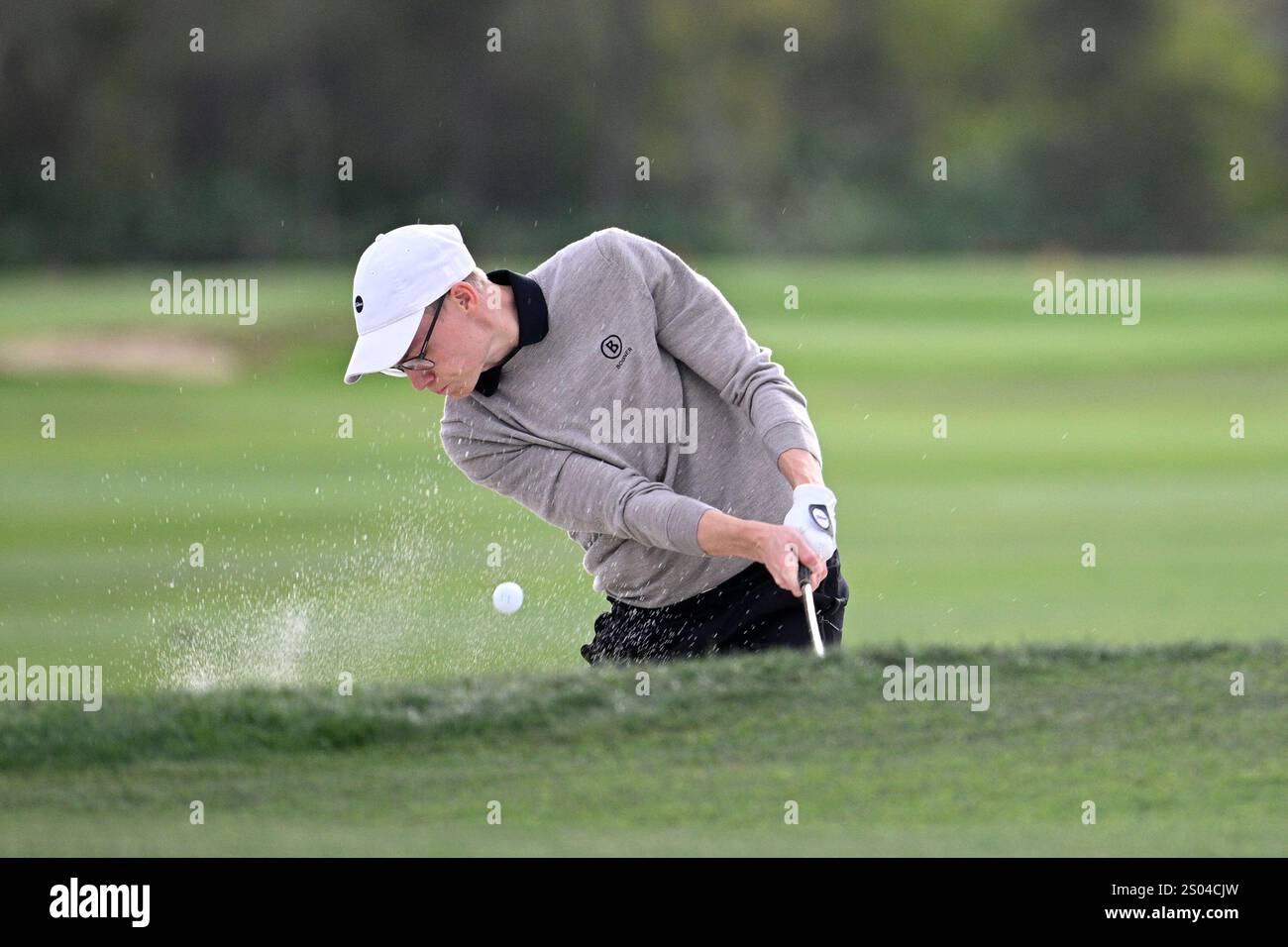 Jason Langer hits from a bunker onto the 14th green during the final ...