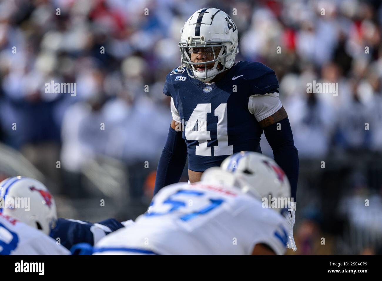 State College, PA, USA. 21st Dec, 2024. Penn State Nittany Lions linebacker Kobe King (41) looks ...