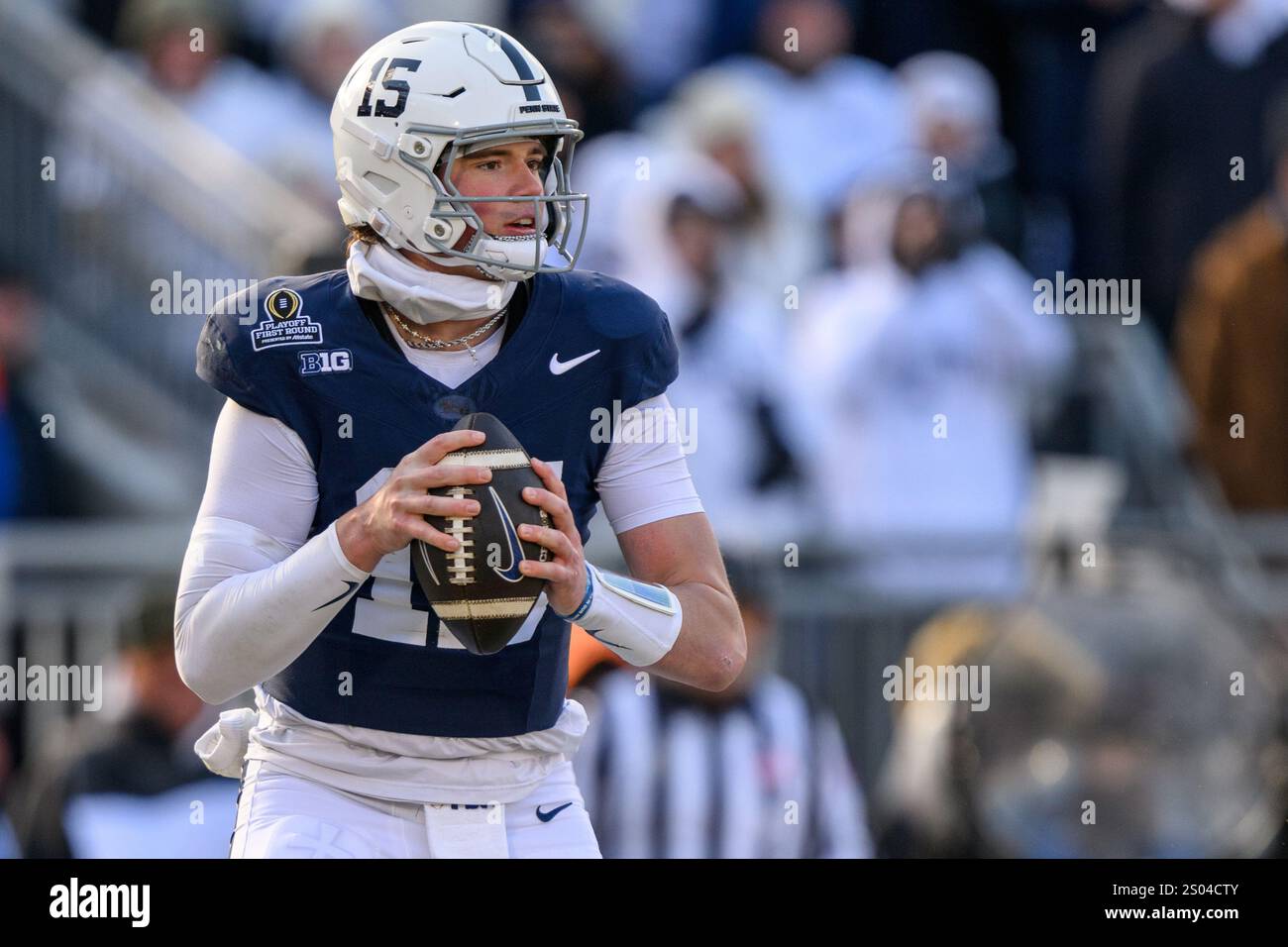 State College, PA, USA. 21st Dec, 2024. Penn State Nittany Lions quarterback Drew Allar (15 ...