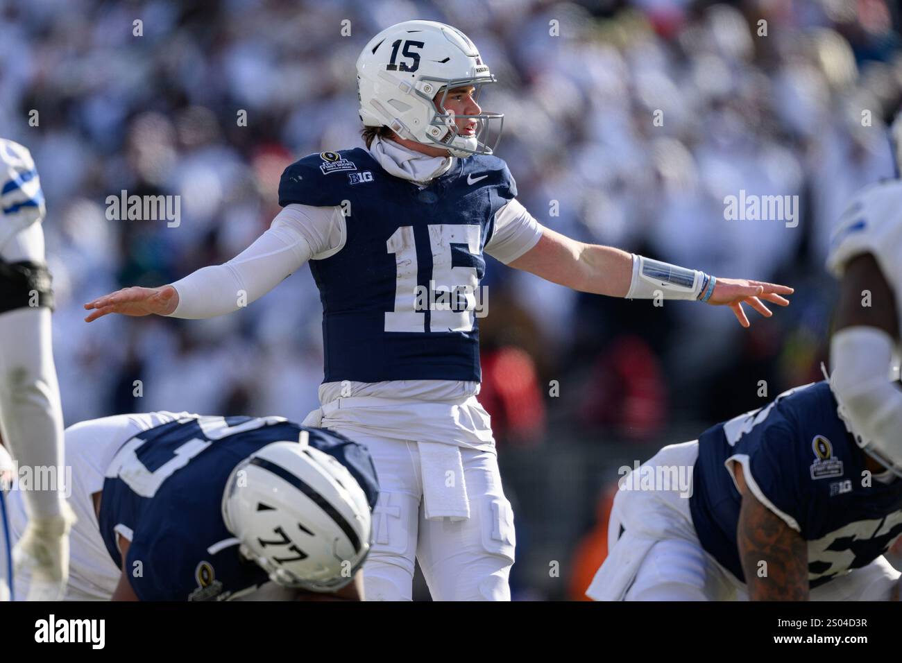State College, PA, USA. 21st Dec, 2024. Penn State Nittany Lions quarterback Drew Allar (15 ...