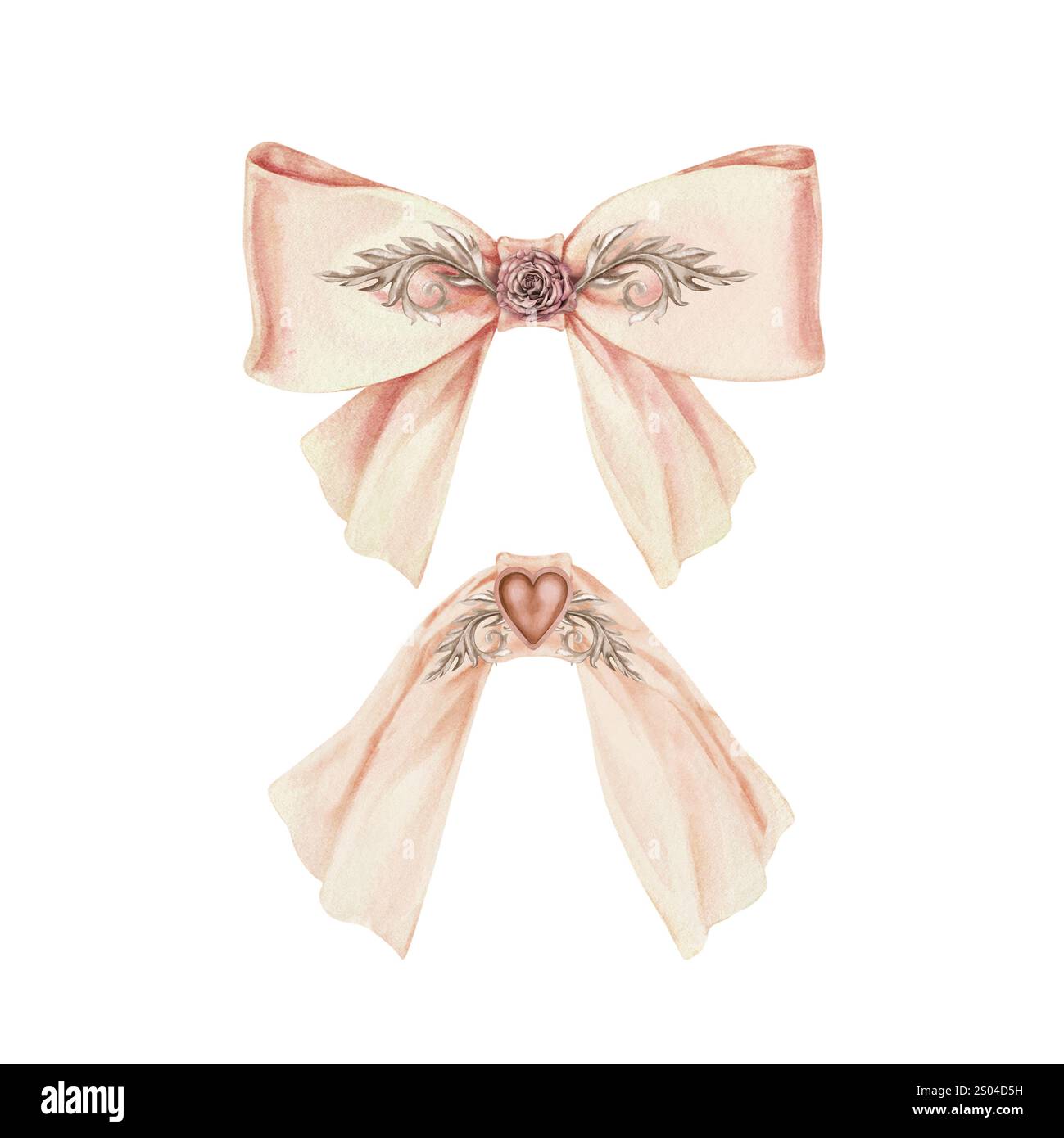 Large delicate festive light pink-beige bow and a ribbon holder with a ...