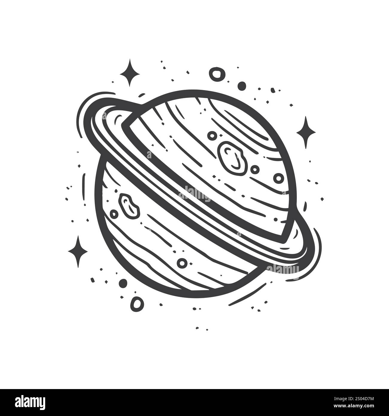 Vector Black and White Saturn Planet Icon with Rings and Stars Stock ...