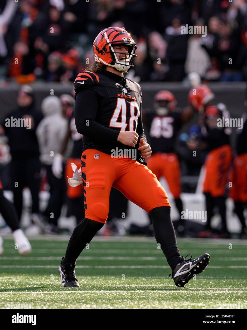 Cincinnati Bengals long snapper Cal Adomitis (48) reacts to a field ...
