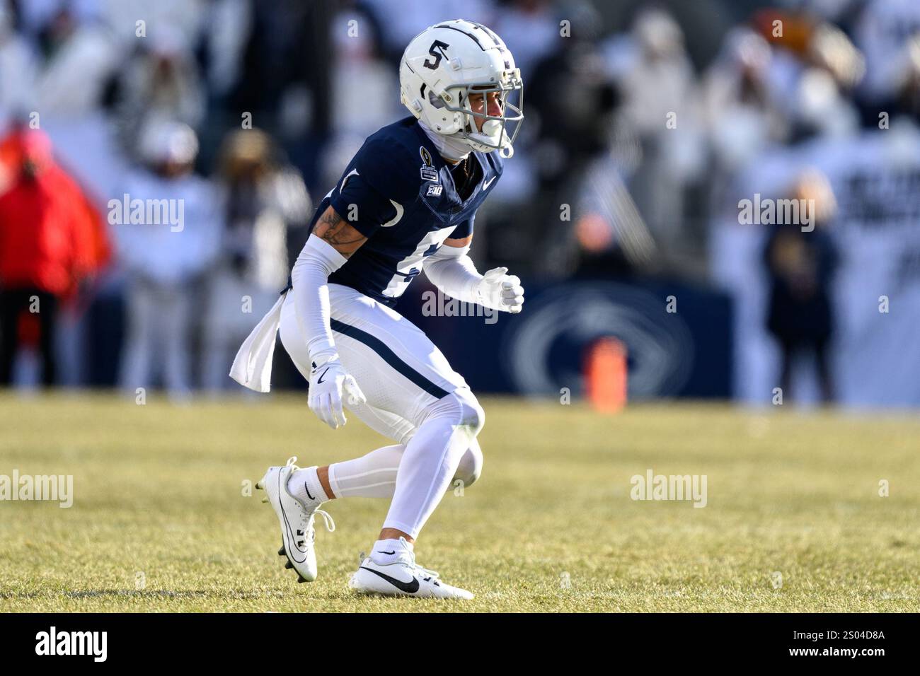 State College, PA, USA. 21st Dec, 2024. Penn State Nittany Lions cornerback Cam Miller (5) moves ...
