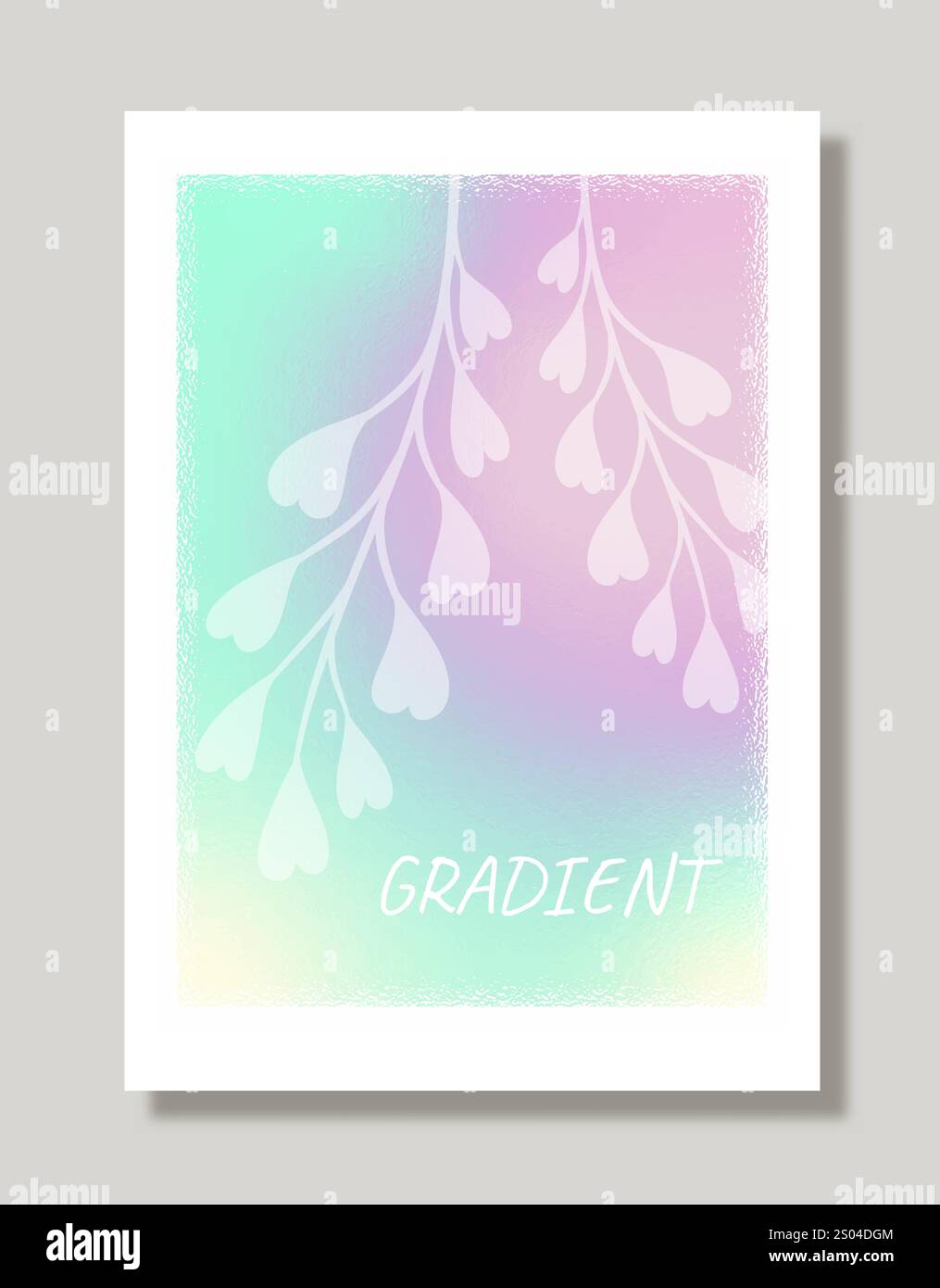 Abstract gradient poster. Branch with leaves silhouette with violet ...