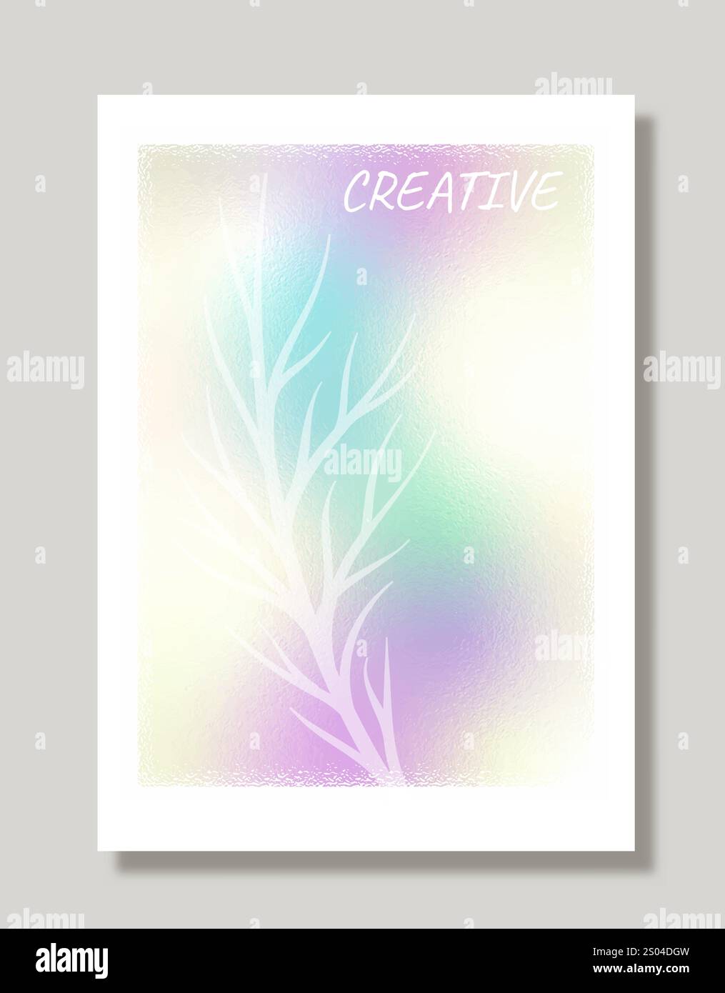 Abstract gradient poster. Branch with leaves silhouette at blue, yellow ...