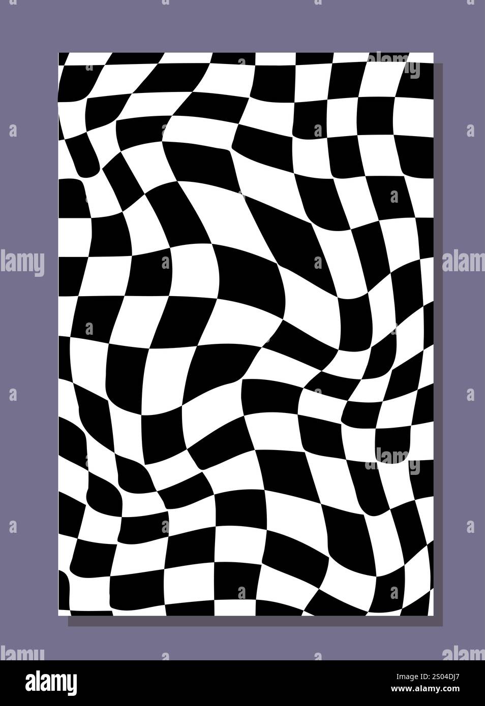 Checkerboard abstract poster. Pattern with white and black distorted ...