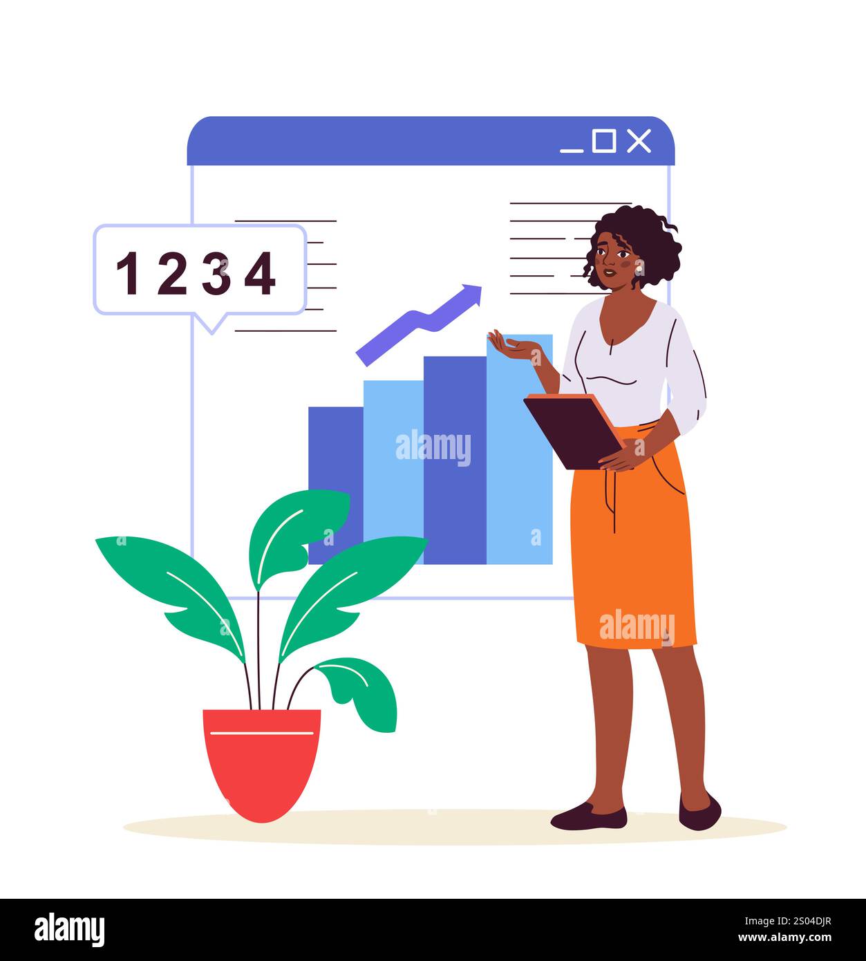 Business people scene. Woman with graphs and diagrams. Analyst conduct ...