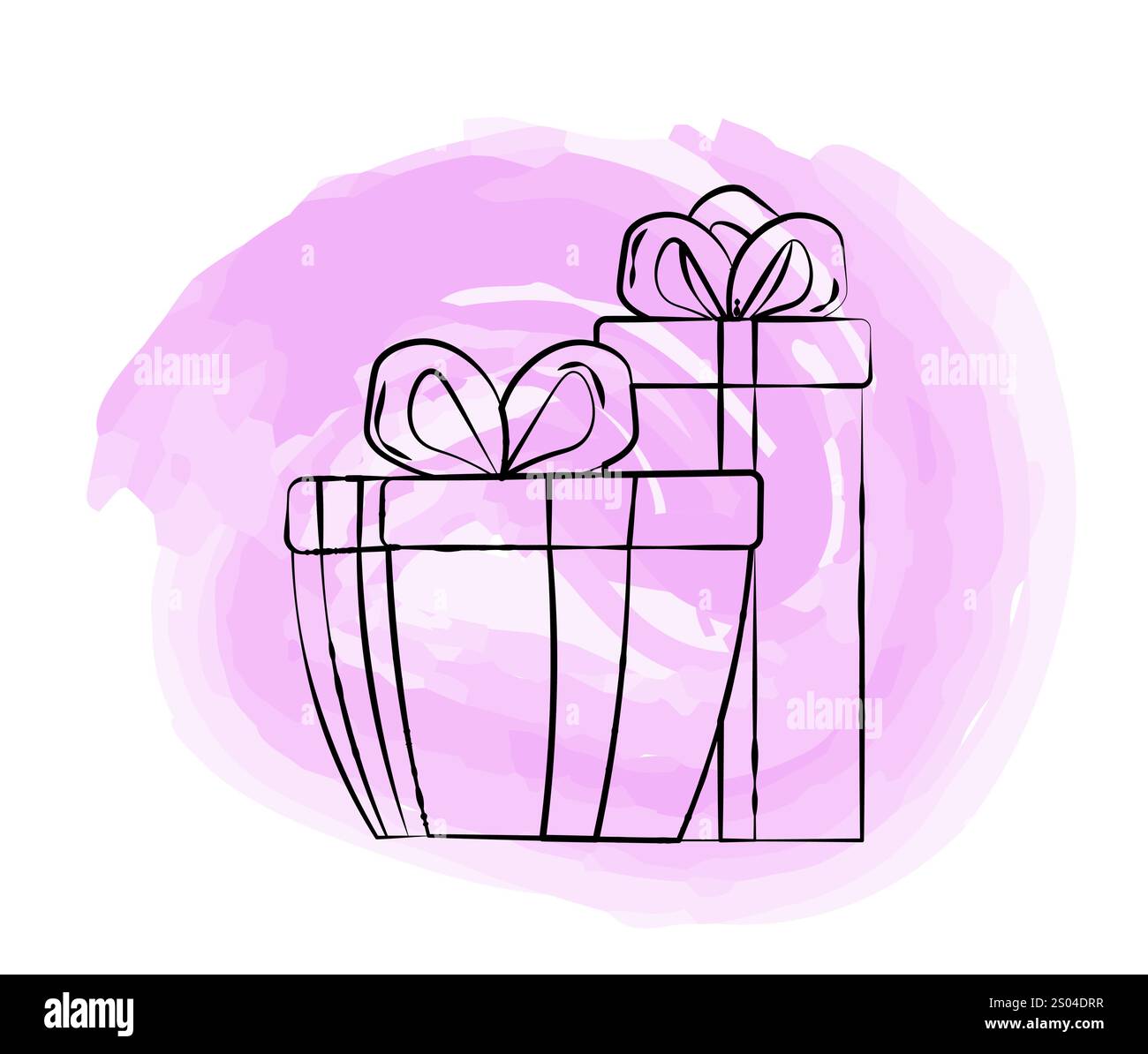 Christmas doodle sketch. Hand draw gift boxes in violet round. Xmas and ...