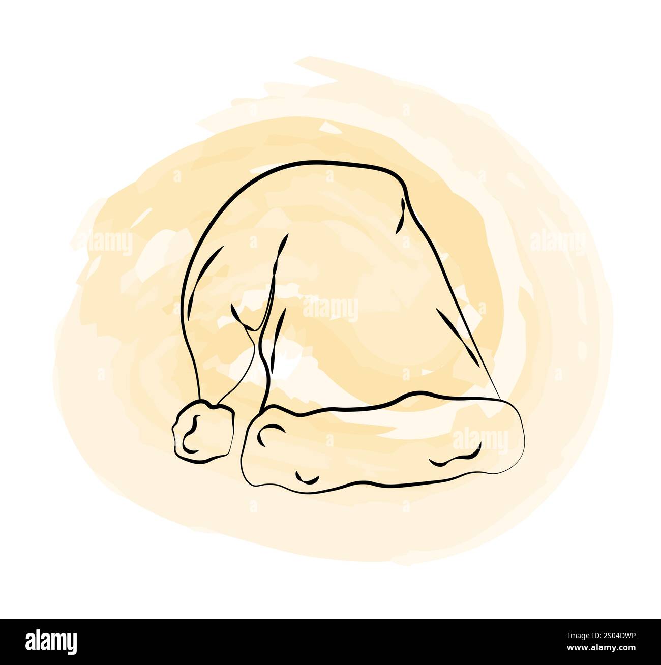 Christmas doodle sketch. Hand draw santa claus hat in yellow round ...