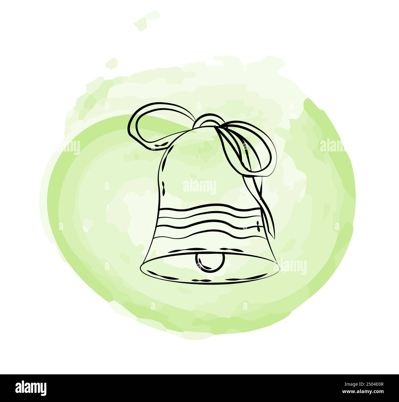 Christmas doodle sketch. Hand draw bell in green round. Xmas and New ...