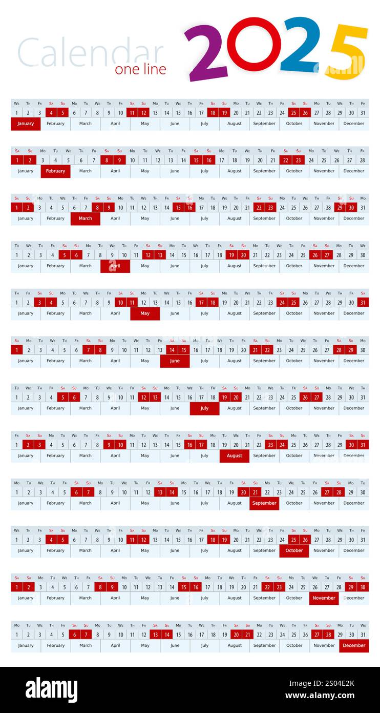 One line calendar 2025, for design wall and desk calendars. Vector ...