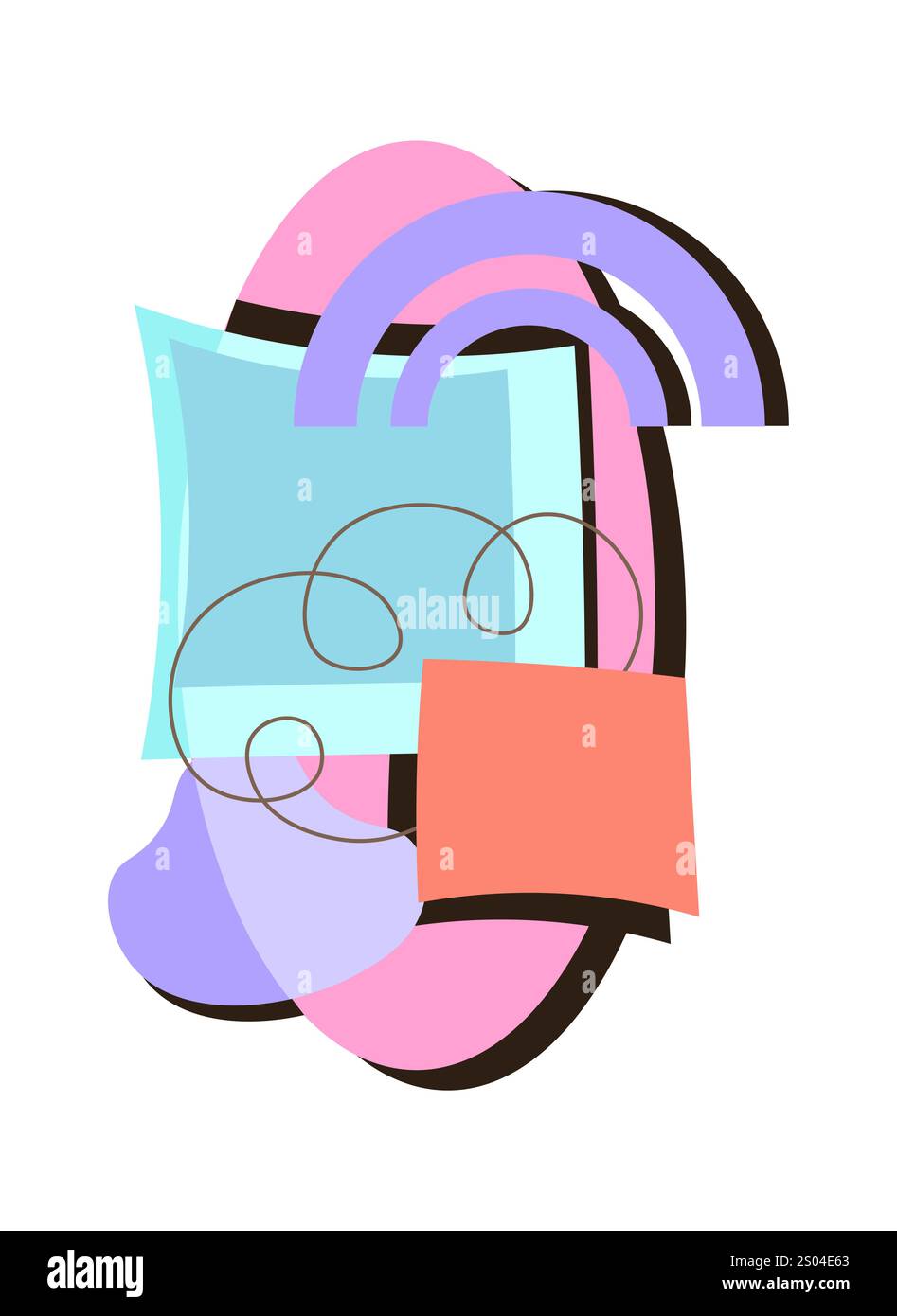 Groovy cartoon composition. Red, orange and violet shapes. Abstract ...