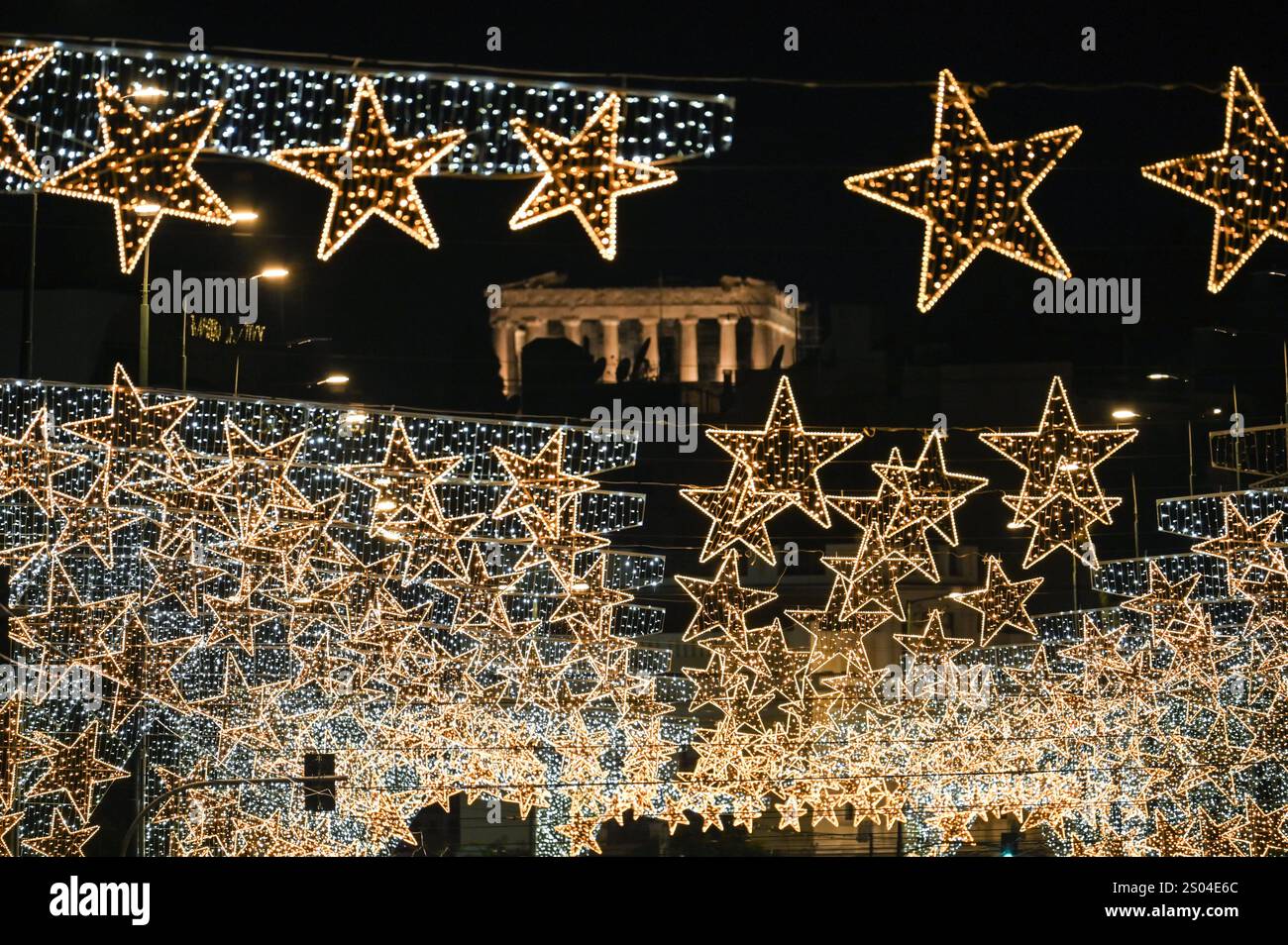 Athens, Greece. 24 December 2024. A main street is adorned with ...