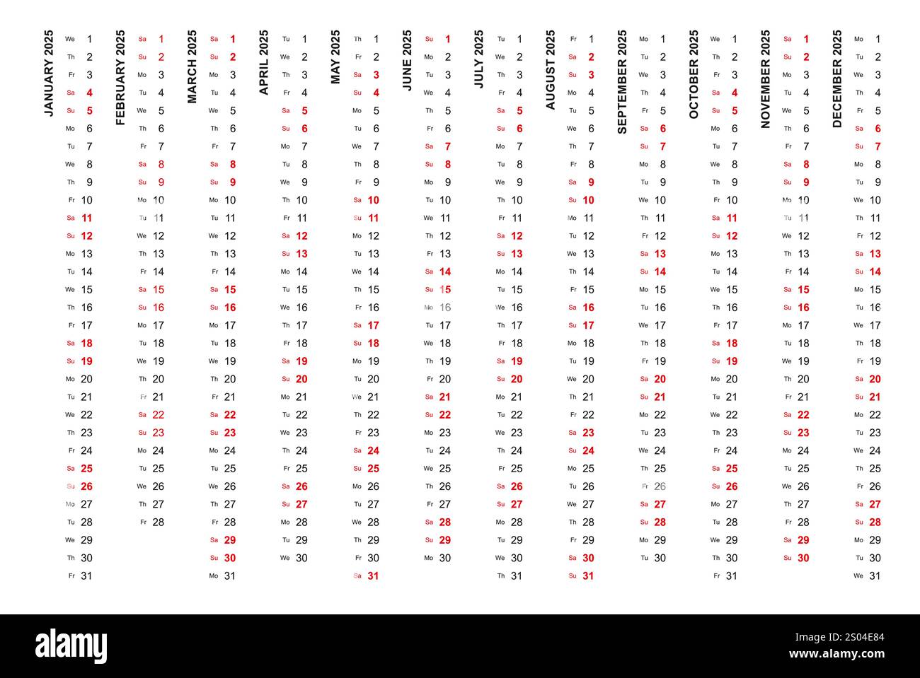 Simple vertical calendar template year 2025. Vertical vector calendar ...