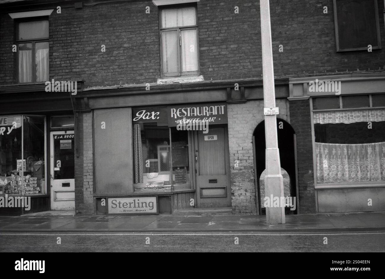 1960s, historical, exterior view of Jax, a high street cafe or ...
