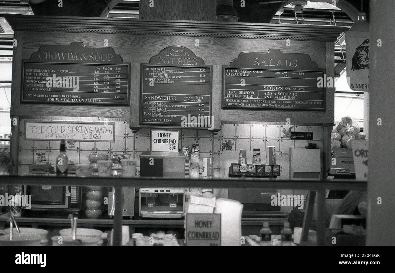 1990s, wall menu from restaurant, Boston, USA showing Chowda & Soup ...