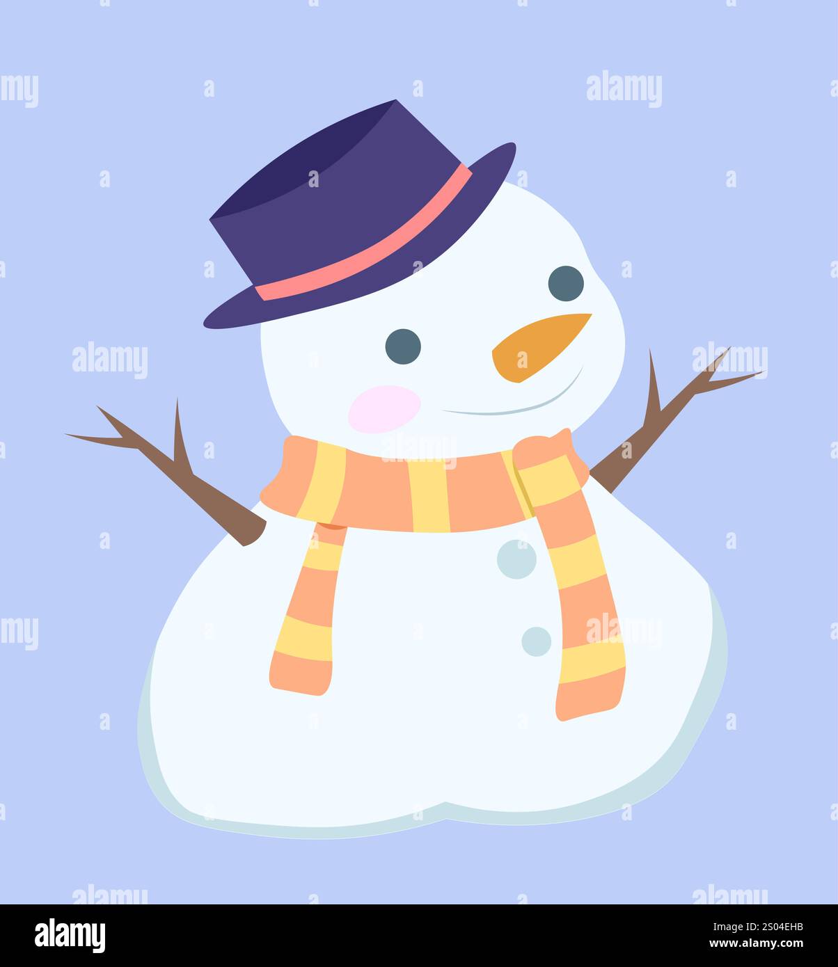 Cute snowman in hat. Man from snowballs in scarf and hat. Cold season ...