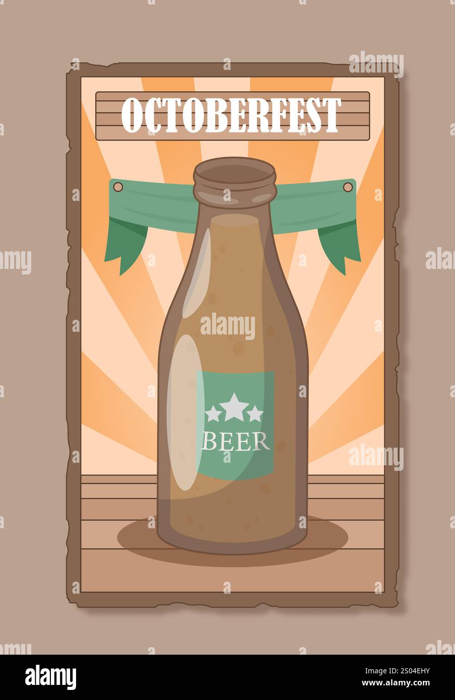Octoberfest poster concept. Brown glass bottle with beer. Traditional ...