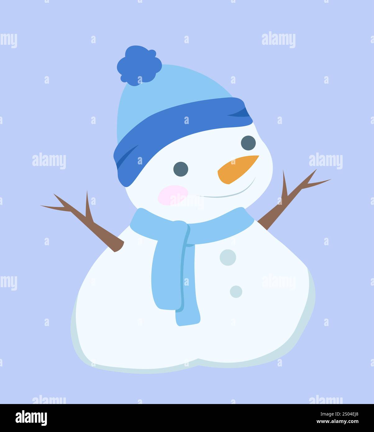 Cute snowman in hat. Man from snowballs in blue scarf and hat. Cold ...