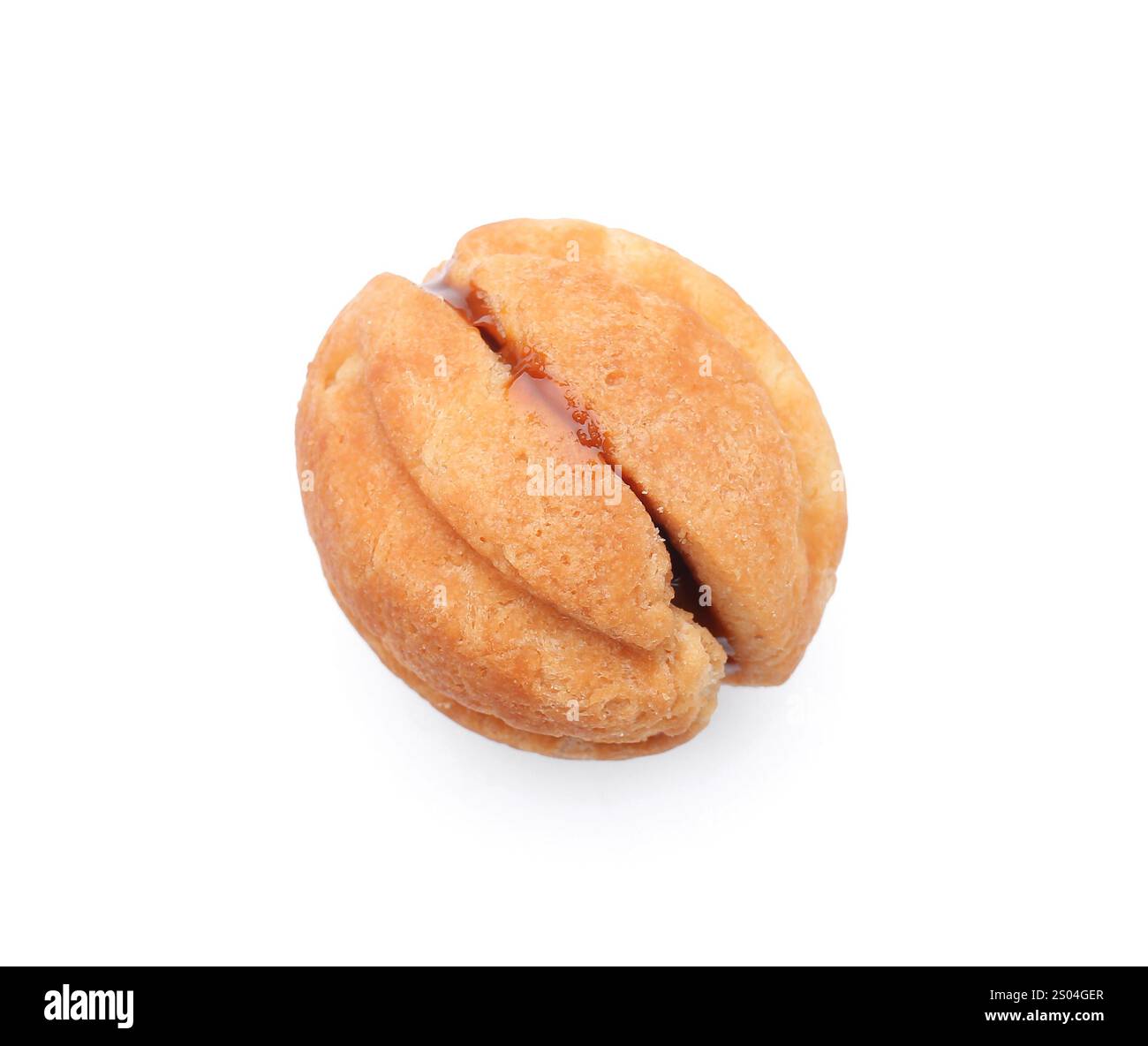 Sweet walnut shaped cookie with boiled condensed milk on white ...