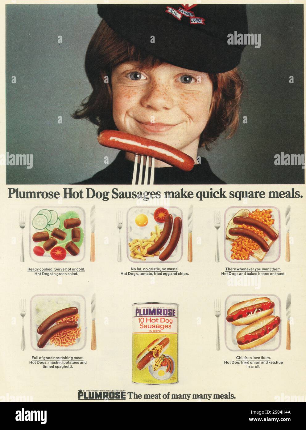 1971 UK Plumrose Hot Dog Sausages Ad Stock Photo - Alamy