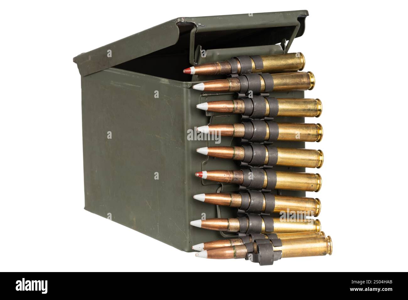 .50 BMG caliber machine gun ammunition belt with cartridges in ...