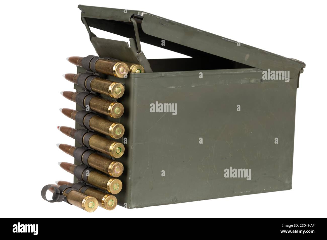 .50 BMG caliber machine gun ammunition belt with cartridges in ...