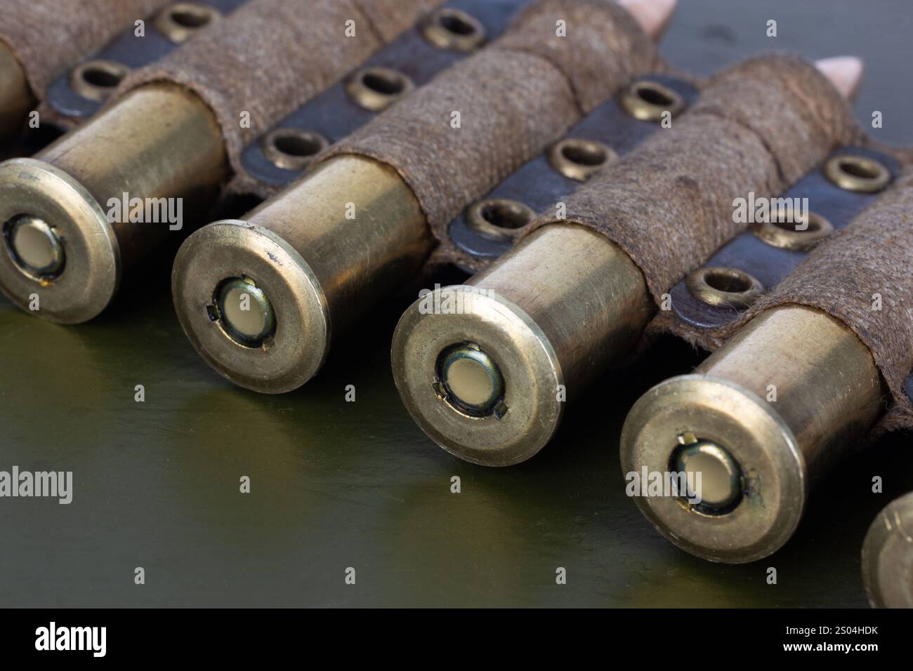 Machine Gun Ammo Belt with Ammunition with green ammo box Stock Photo ...