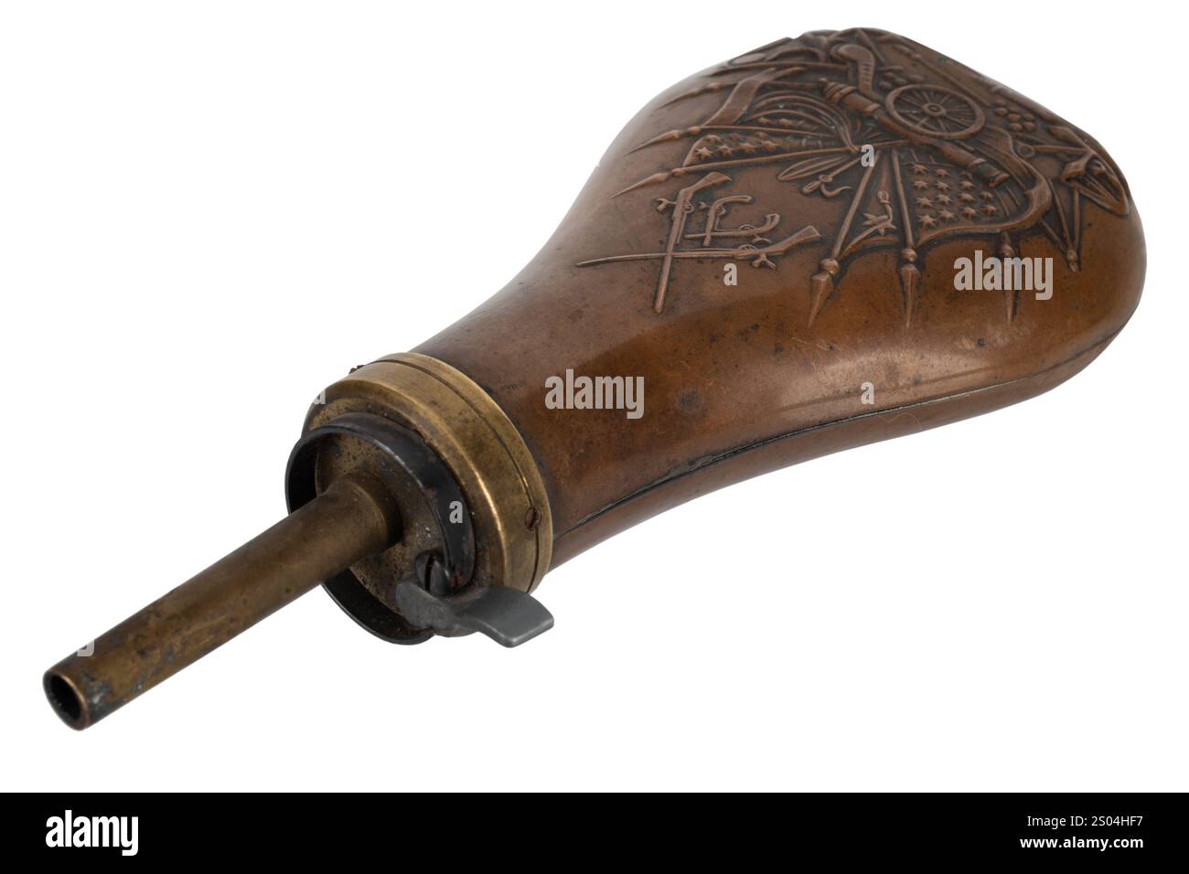 Old west gunpowder flask isolated on white background Stock Photo - Alamy
